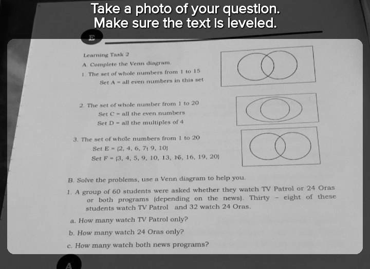 E-Learning Task 2 A. Complete the Venn diagram. 1. The set of whole numbers from 1 to 15. Set A ...