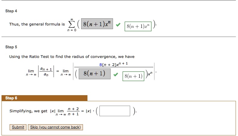 SOLVED: Step Thus the general formula is 8(n + 1)x" 8(n + 1)x" Step ...