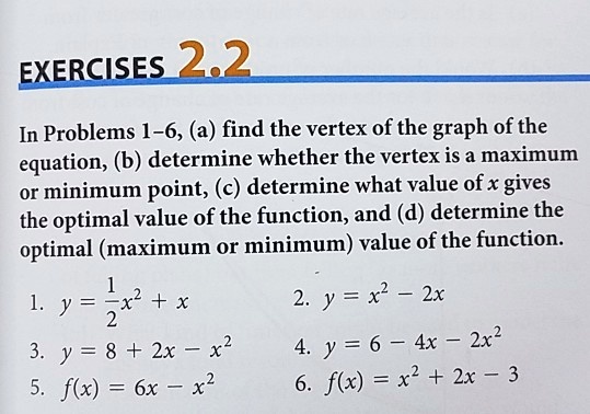Solved Exercises 2 2 In Problems 1 6 A Find The Vertex Of The Graph