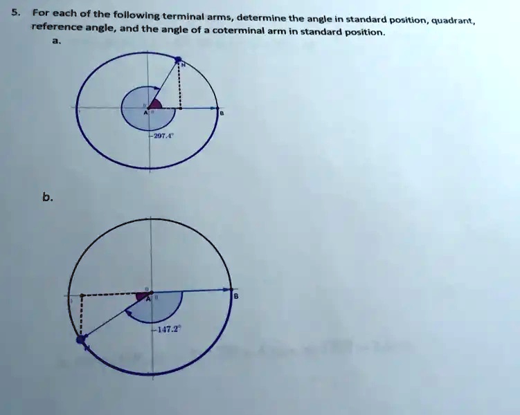 5. For each of the following terminal arms, determine the angle in ...