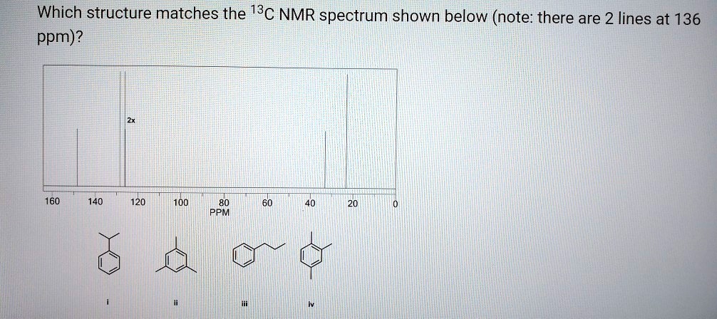SOLVED: Which structure matches the 13C NMR spectrum shown below (note: there are 2 lines at 136 ...