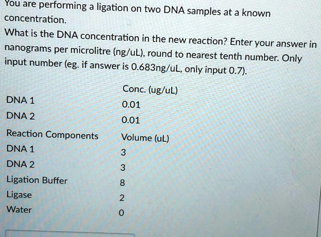 SOLVED:You are performing a ligation on two DNA samples at a ...