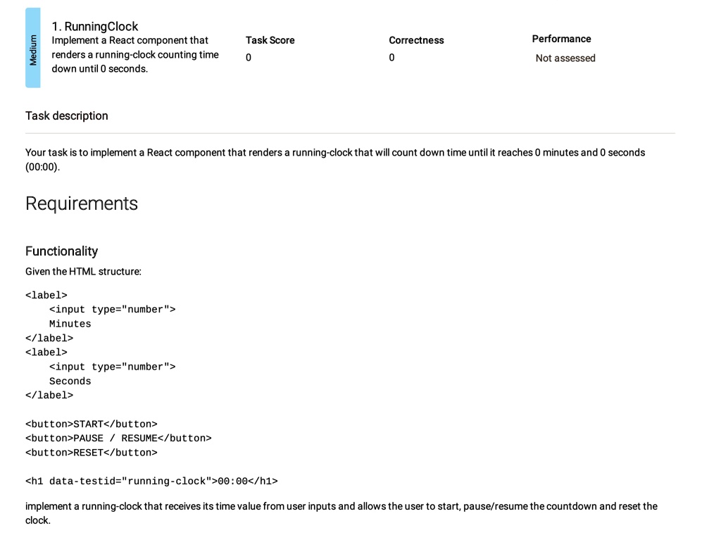 SOLVED: Your task is to implement a React component that renders a running-clock that will count ...
