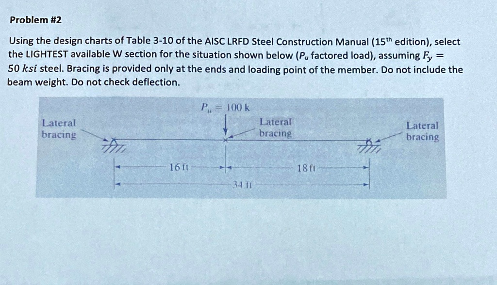 problem 2 using the design charts of table 3 10 of the aisc lrfd steel construction manual 15th ...