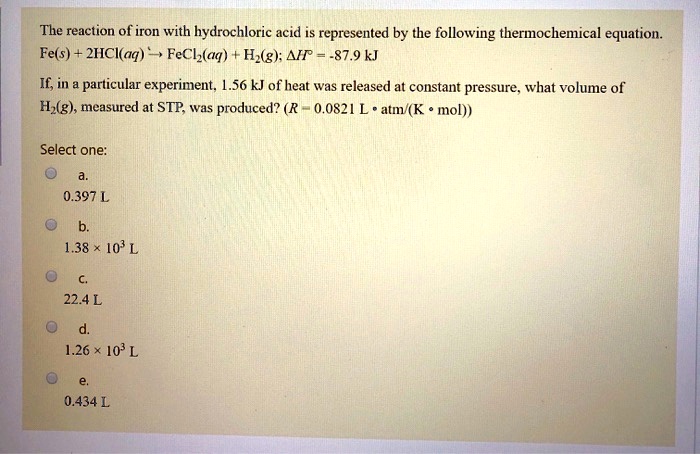 SOLVED: The reaction of iron with hydrochloric acid is represented by ...