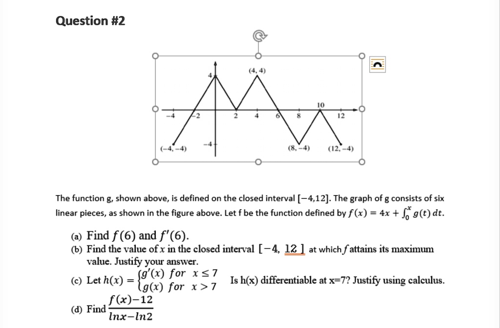 Question #2 (4,4) 4 10 -2 2 8 12 -4- (-4,-4) (8,-4) (12,-4) The function g, shown above, is ...