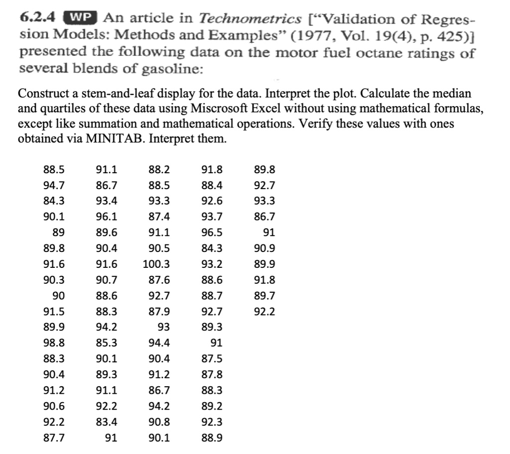 SOLVED: 6.2.4 WP An article in Technometrics ["Validation of Regression Models: Methods and ...