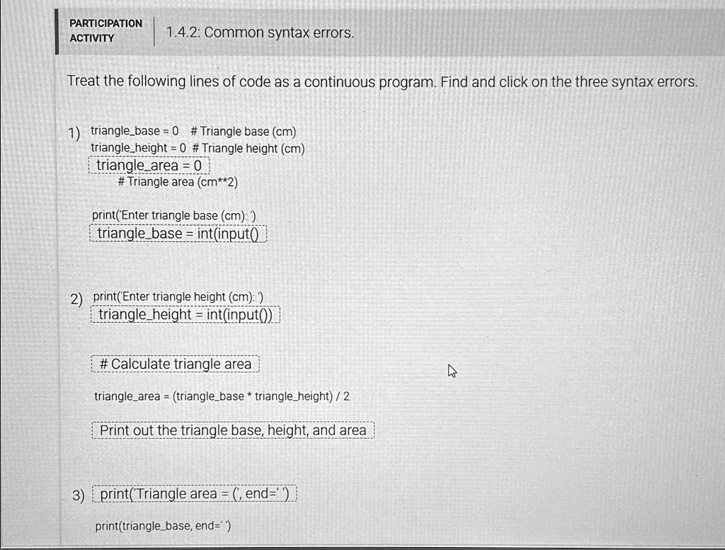 participation activity 142 common syntax errors treat the following ...