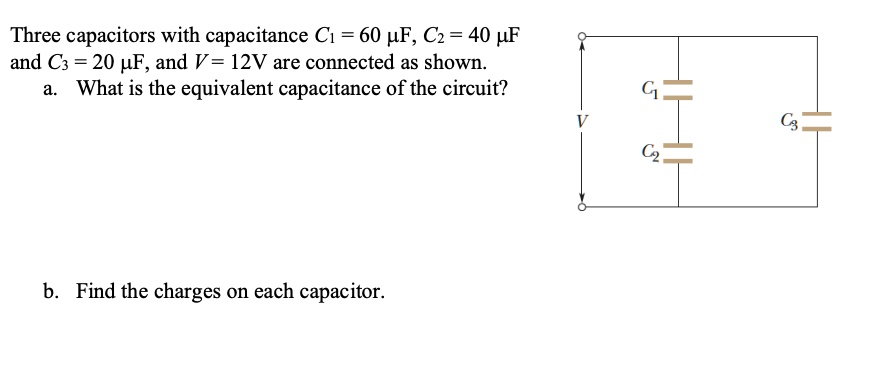 SOLVED: Three capacitors with capacitance C1 = 60 uF, Cz = 40 uF and Cz ...