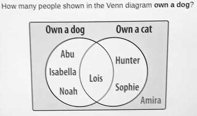 How many people shown in the Venn diagram own a dog? Own a dog Own a ...