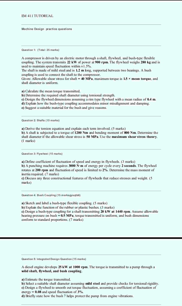 em 411 tutorual machine design practice questions question 1 total 25 ...