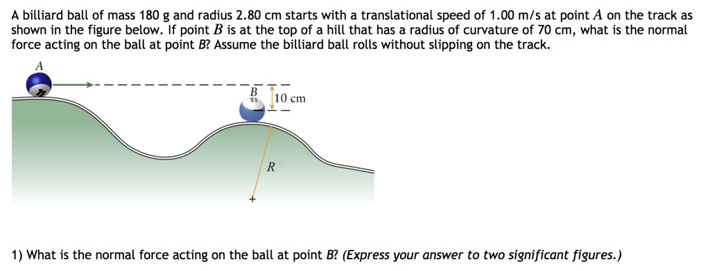 a billiard ball of mass 180 g and radius 280 cm starts with a ...