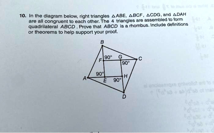 SOLVED: 10. In the diagram below; right triangles ^ ABE; ABCF ACDG, and ...