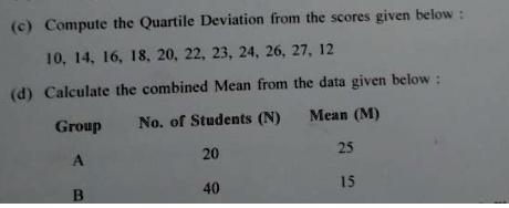 compute the quartile deviation from the scores given below 10 14 16 ...