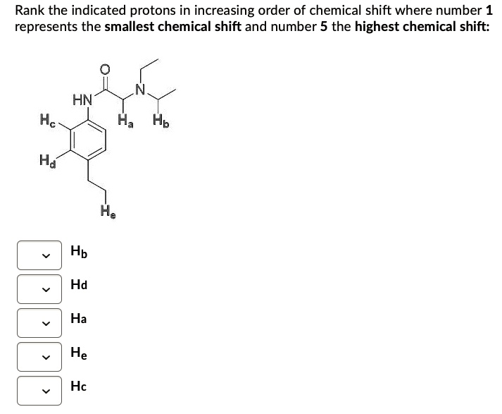 SOLVED: Rank the indicated protons in increasing order of chemical shift where number 1 ...