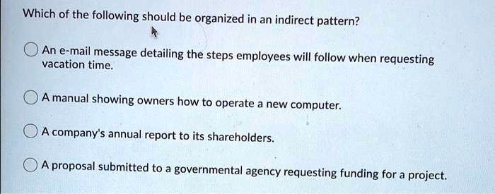 SOLVED: Which of the following should be organized in an indirect ...