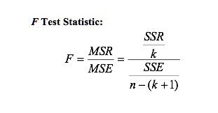 f test statistic ssr msr f mse sse n k1 91191