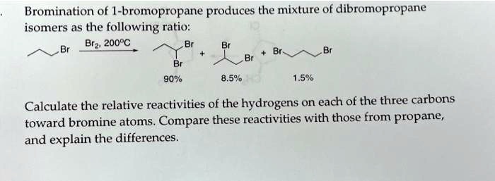 bromination of bromopropane produces the mixture of dibromopropane ...