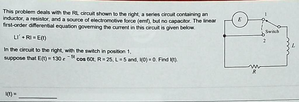 Solved This Problem Deals With The Rl Circuit Shown To The Right A