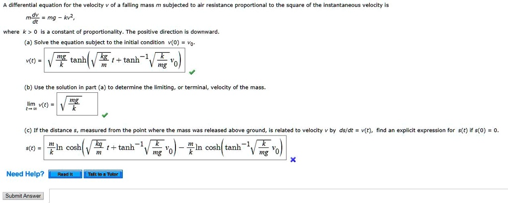 SOLVED: differentia equation for the velocity falling mass cudiecteo ... SOLVED: differentia equation for the velocity falling mass cudiecteo ...
