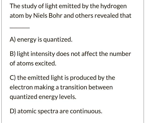 SOLVED: The study of light emitted by the hydrogen atom by Niels Bohr ...