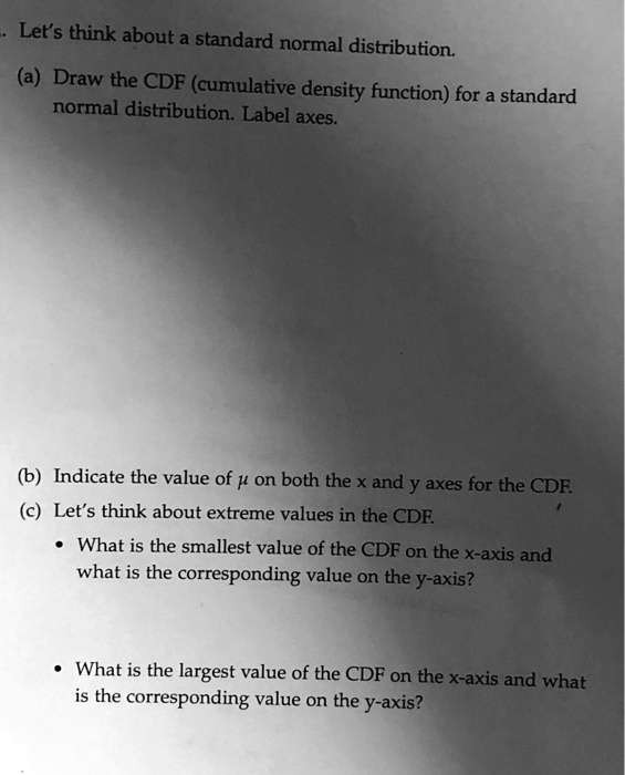 SOLVED: Lets think about a standard normal distribution: (a) Draw the ...