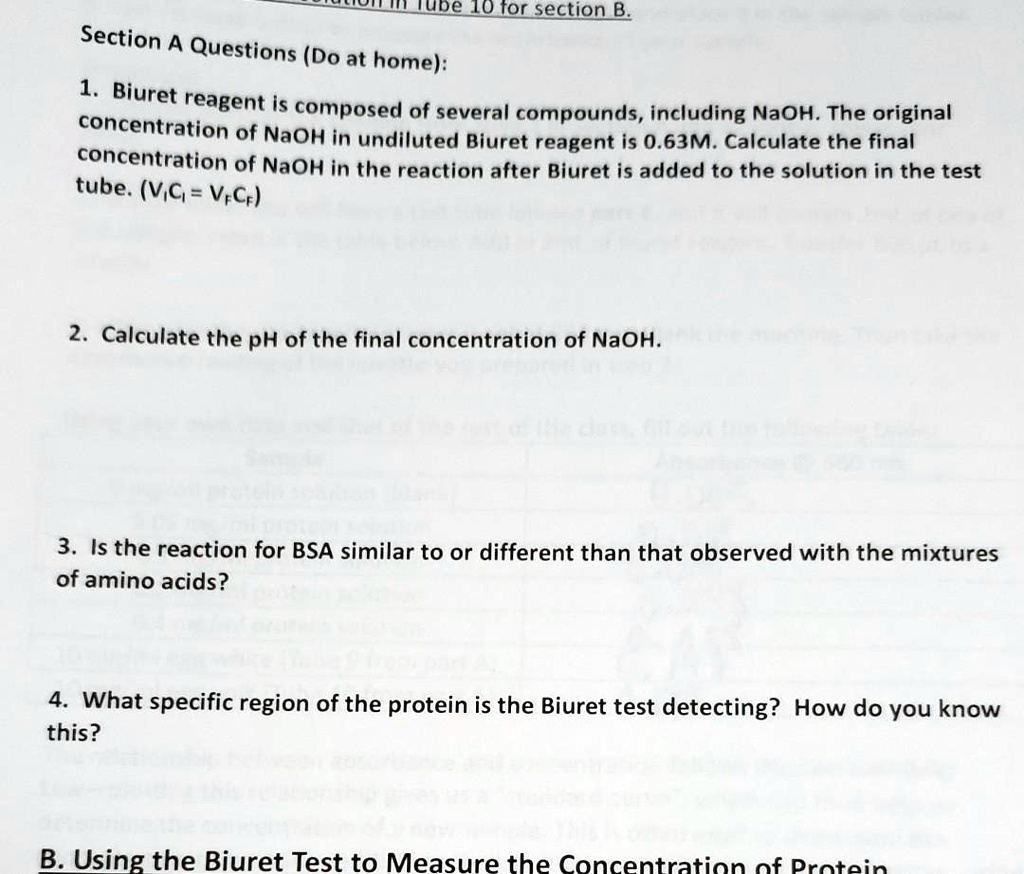 Tube 10 For Section B Section A Questions Do At Home 1 Biuret