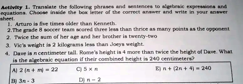 SOLVED: Actlvlty 1. Translate the following phrages and sentenceg to ...