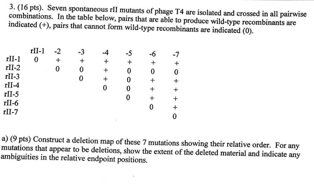SOLVED: 3.(16 pts). Seven spontaneous rII mutants of phage T4 are ...