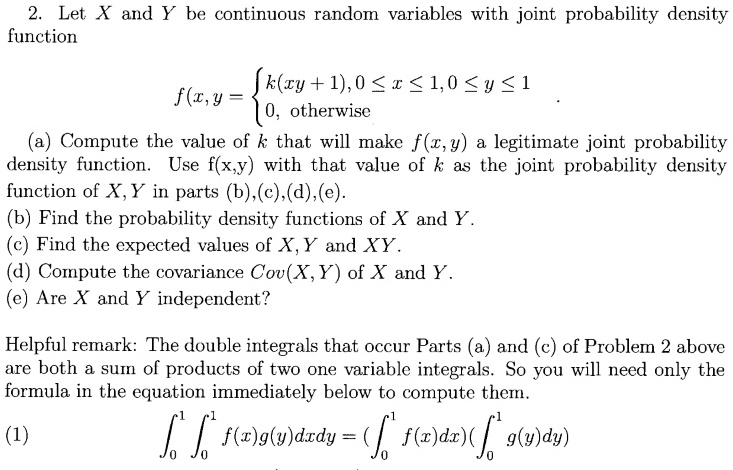 SOLVED: Let X and Y be continuous random variables with joint ...