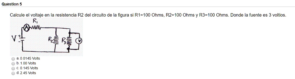 SOLVED: Calculate the voltage across the resistance R2 in the circuit shown in the figure if R1 ...