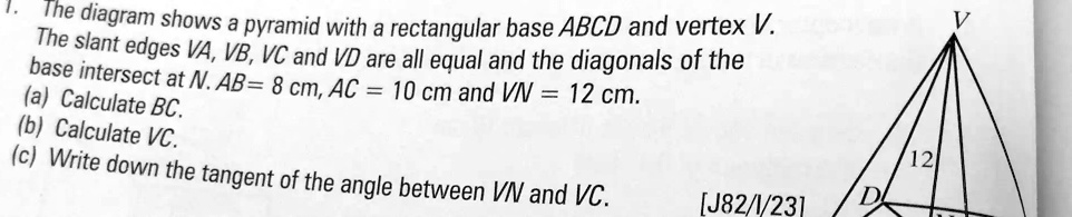 the diagram shows a pyramid with a rectangular base abcd and vertex v oise slant edges vavb vc ...