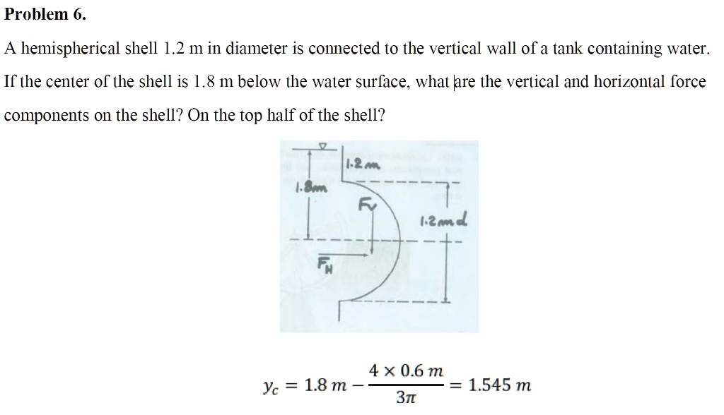 [GET ANSWER] Problem 6. A hemispherical shell 1.2 m in diameter is connected to the vertical ...