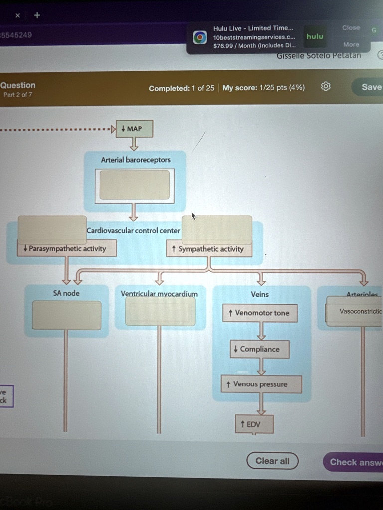 Question Part 2 of 7 + MAP Arterial baroreceptors Cardiovascular ...