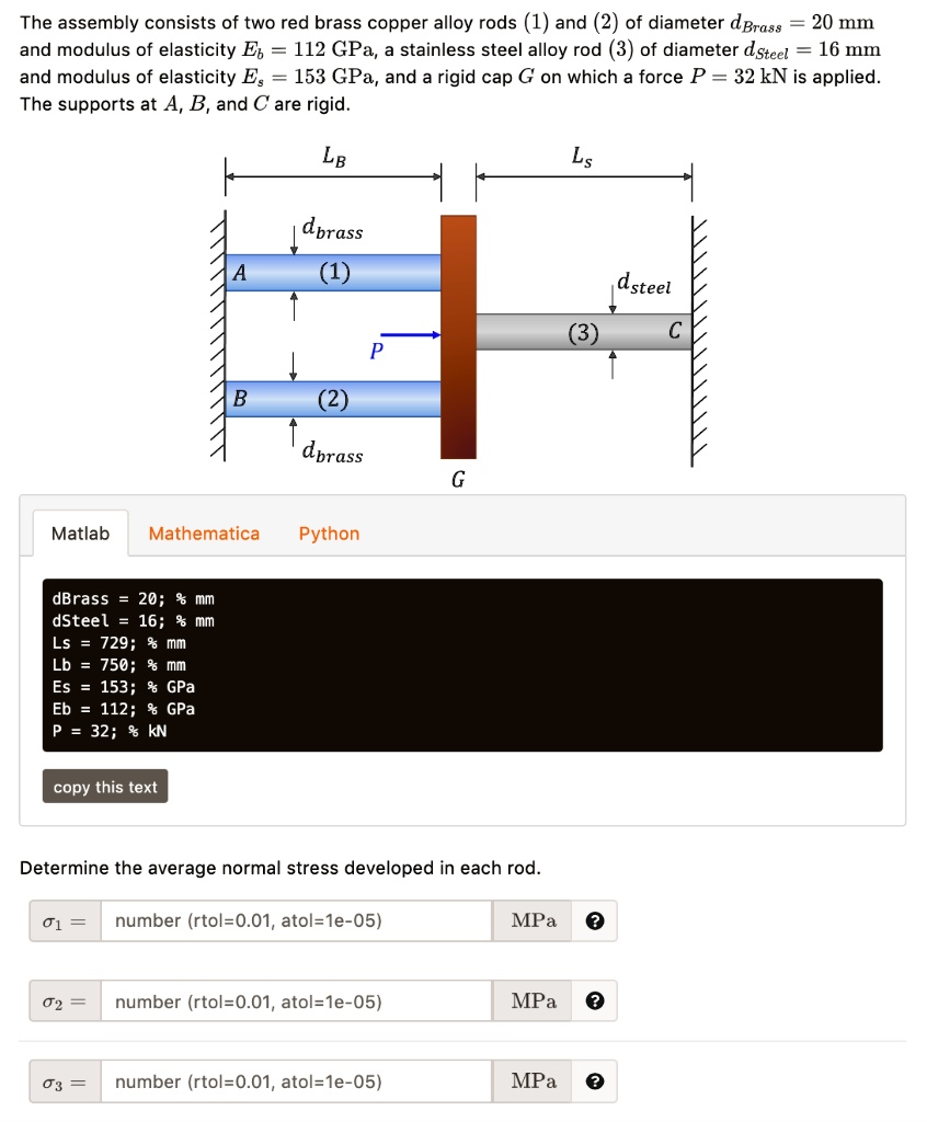 the rigid beam is supported by a smooth pin two rods at points and and ...