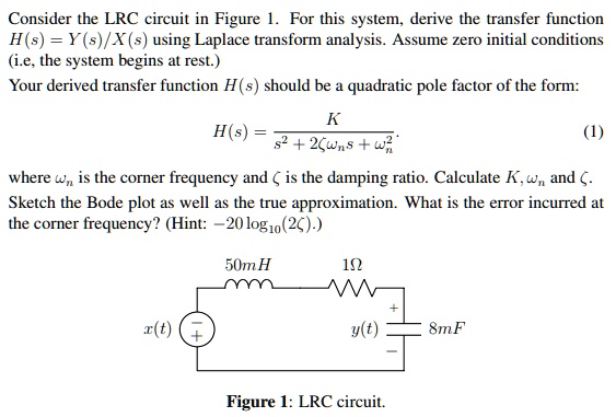 Solved Consider The Lrc Circuit In Figure 1 For This System Derive