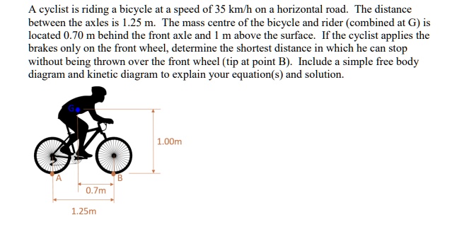 A cyclist is riding a bicycle at a speed of 35 km/h on a horizontal ...