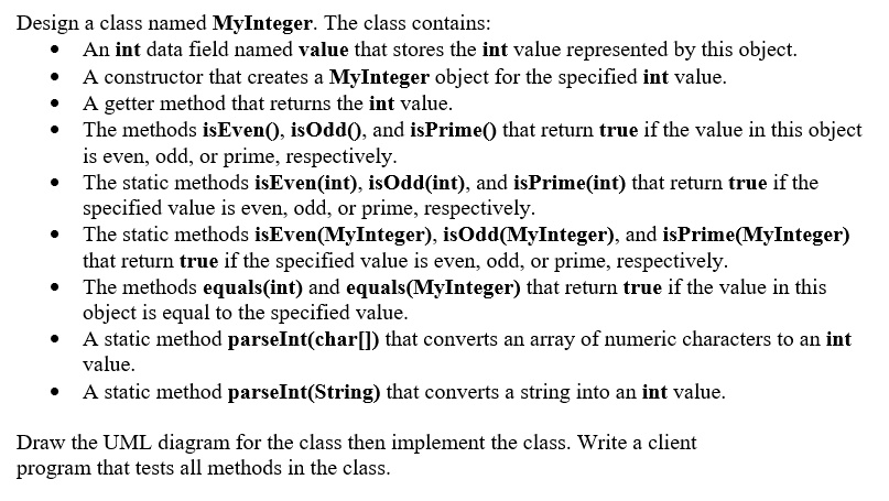 Solved Design A Class Named Myinteger The Class Contains An Int Data Field Named Value That 4107
