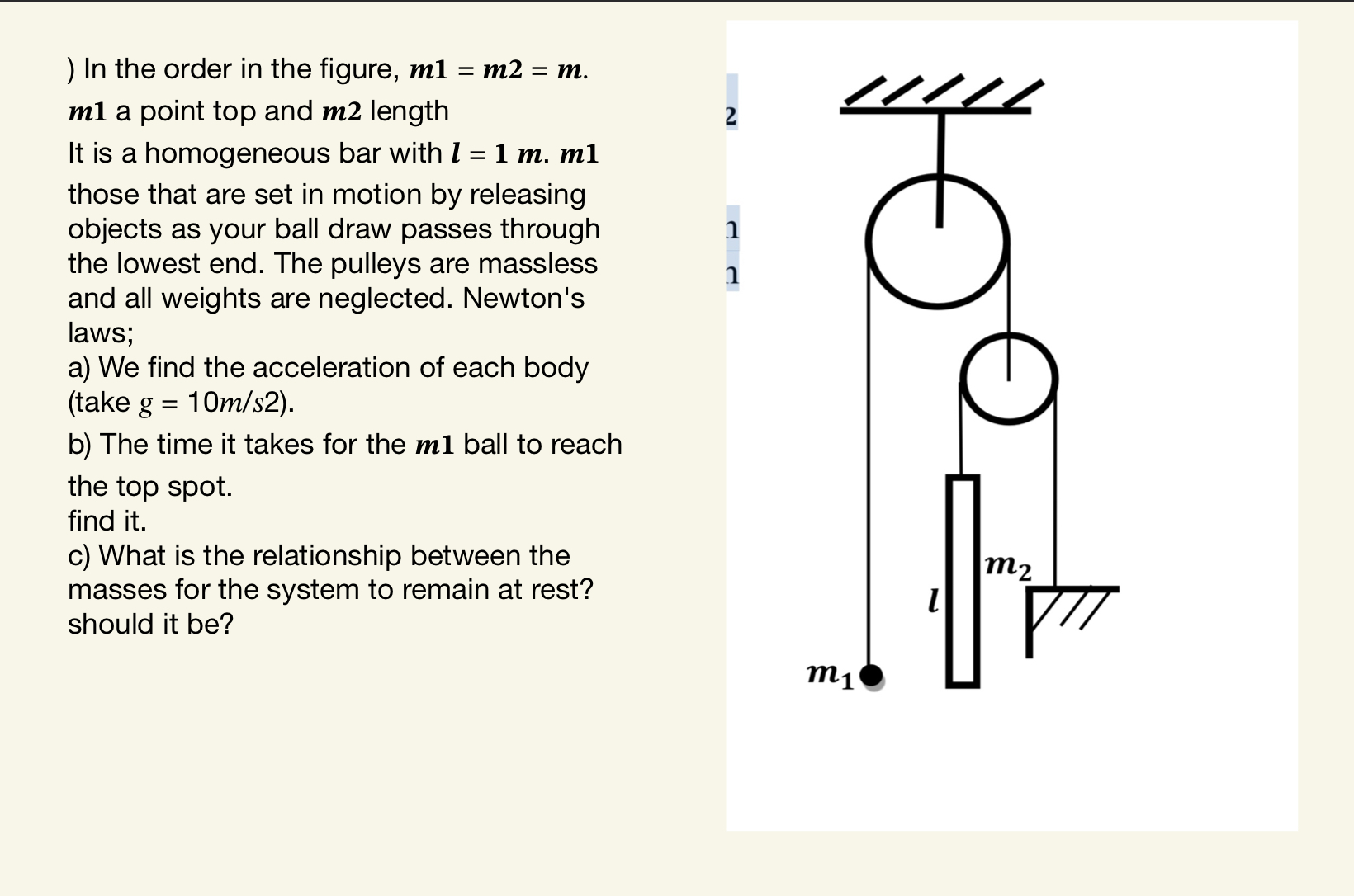 SOLVED: ) In the order in the figure, m 1=m2=m. m 1 a point top and m 2 ...
