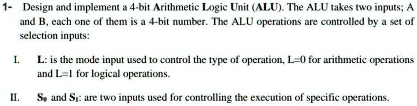 1 Design And Implement A 4 Bit Arithmetic Logic Unit Alu The Alu Takes Two Inputs A And B