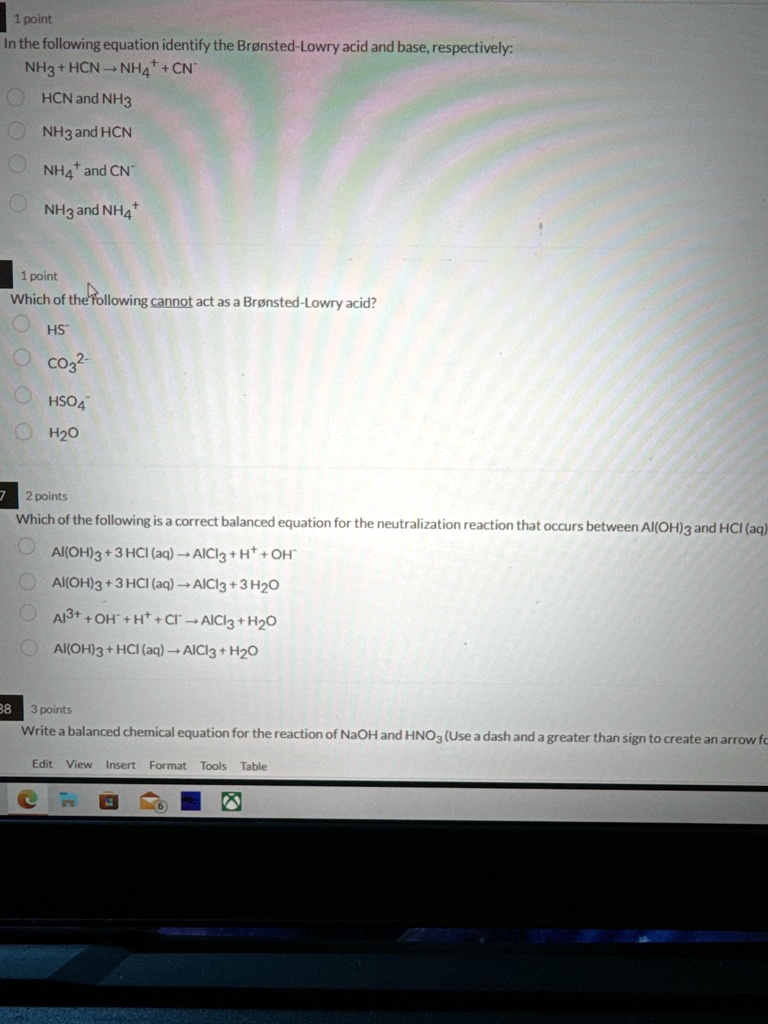 SOLVED: In the following equation identify the Brønsted-Lowry acid and base, respectively: NH3 ...