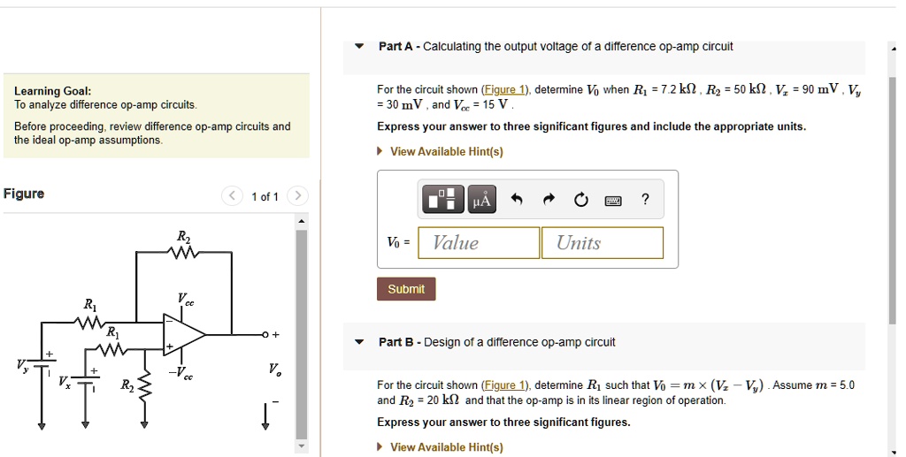 Part A: Calculating the output voltage of a difference op-amp circuit Learning Goal: To analyze ...