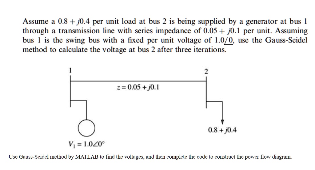 SOLVED: Assume a 0.8 + j0.4 per unit load at bus 2 is being supplied by a generator at bus 1 ...