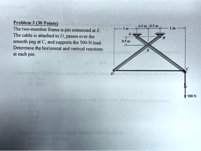 Problem 3 (30 Points): The two-member frame is pin connected at E. The ...