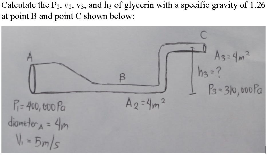 SOLVED: Calculate the Pz, VZ, V3, and h3 of glycerin with a specific ...