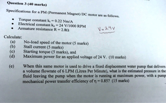 SOLVED: Question 3 (40 marks): Specifications for a PM (Permanent ...