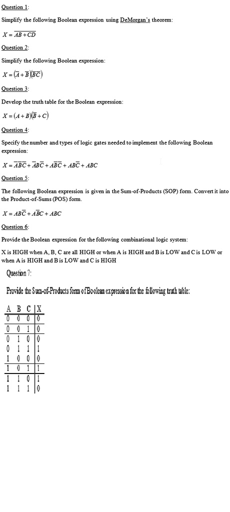 Solved Question 1 Simplify The Following Boolean Expression Using Demorgans Theorem X Ab 3814