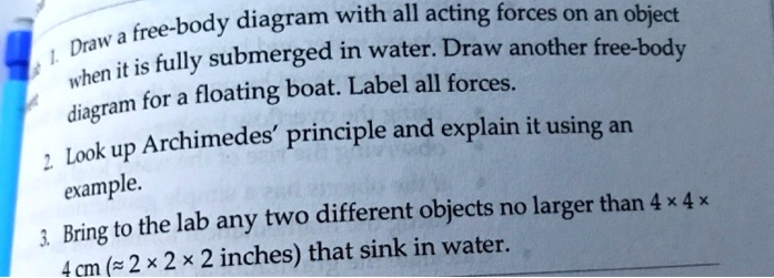 SOLVED: a free- body diagram with all acting forces on an object Draw itis fully submerged in ...