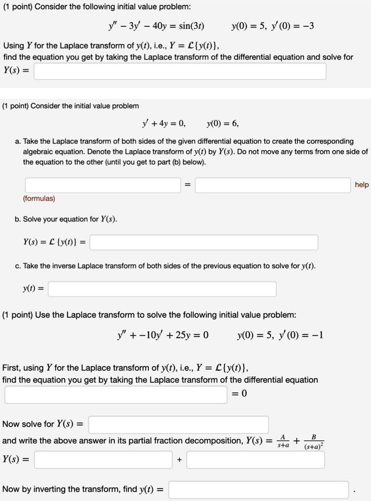 SOLVED:point) Consider the following initial value problem: J" 3y 40y ...