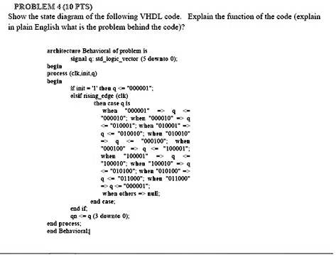 SOLVED: PROBLEM 4 (10 PTS): Show the state diagram of the following ...